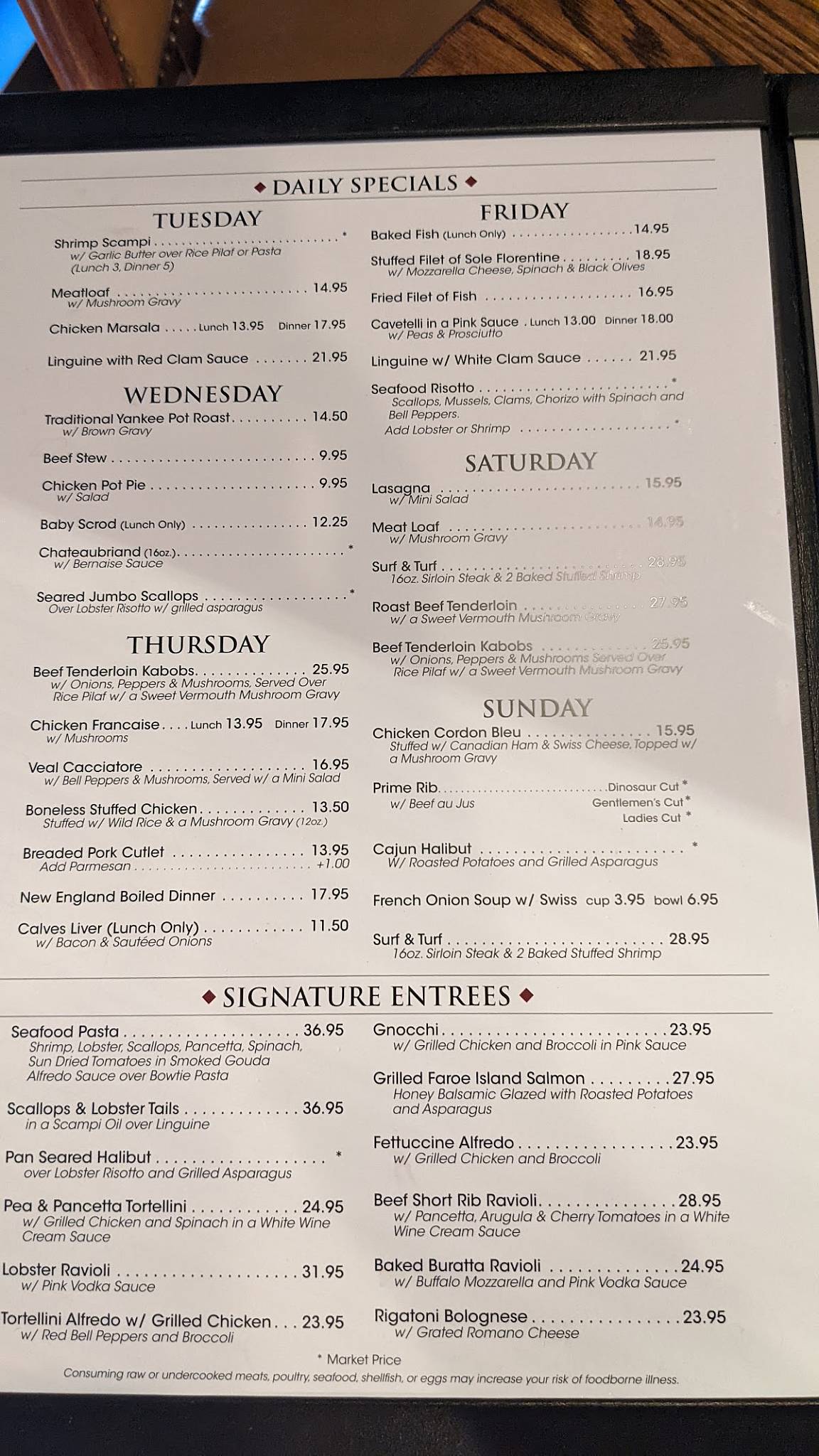 Menu at Twin Oaks Restaurant, Cranston
