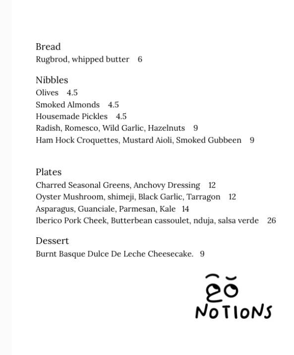 Menu at Two Pups cafe, Dublin