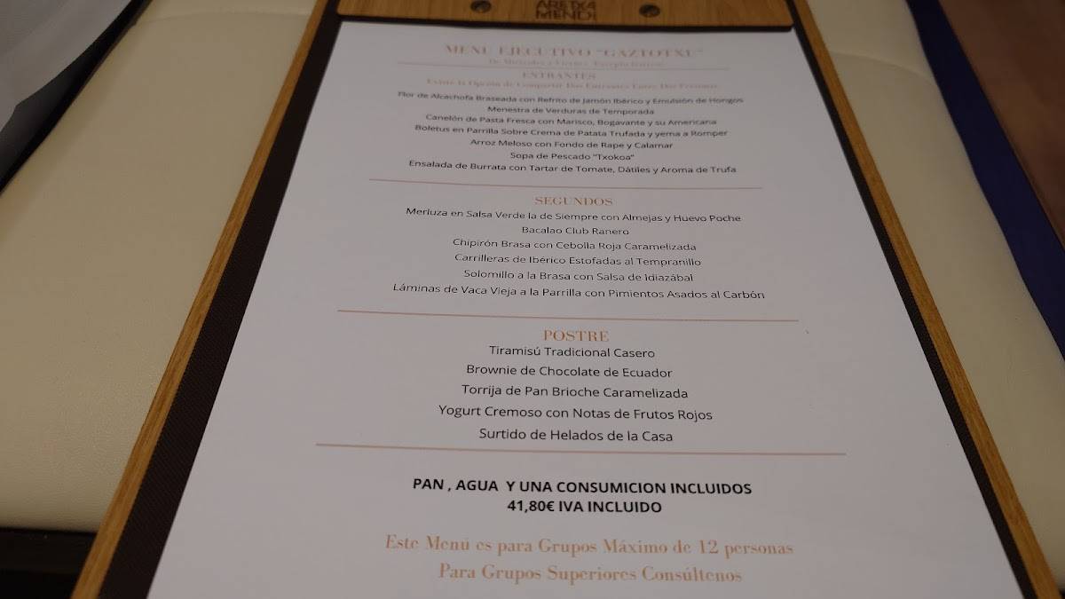 Menu at Txoko Del Parque restaurant, Zamudio