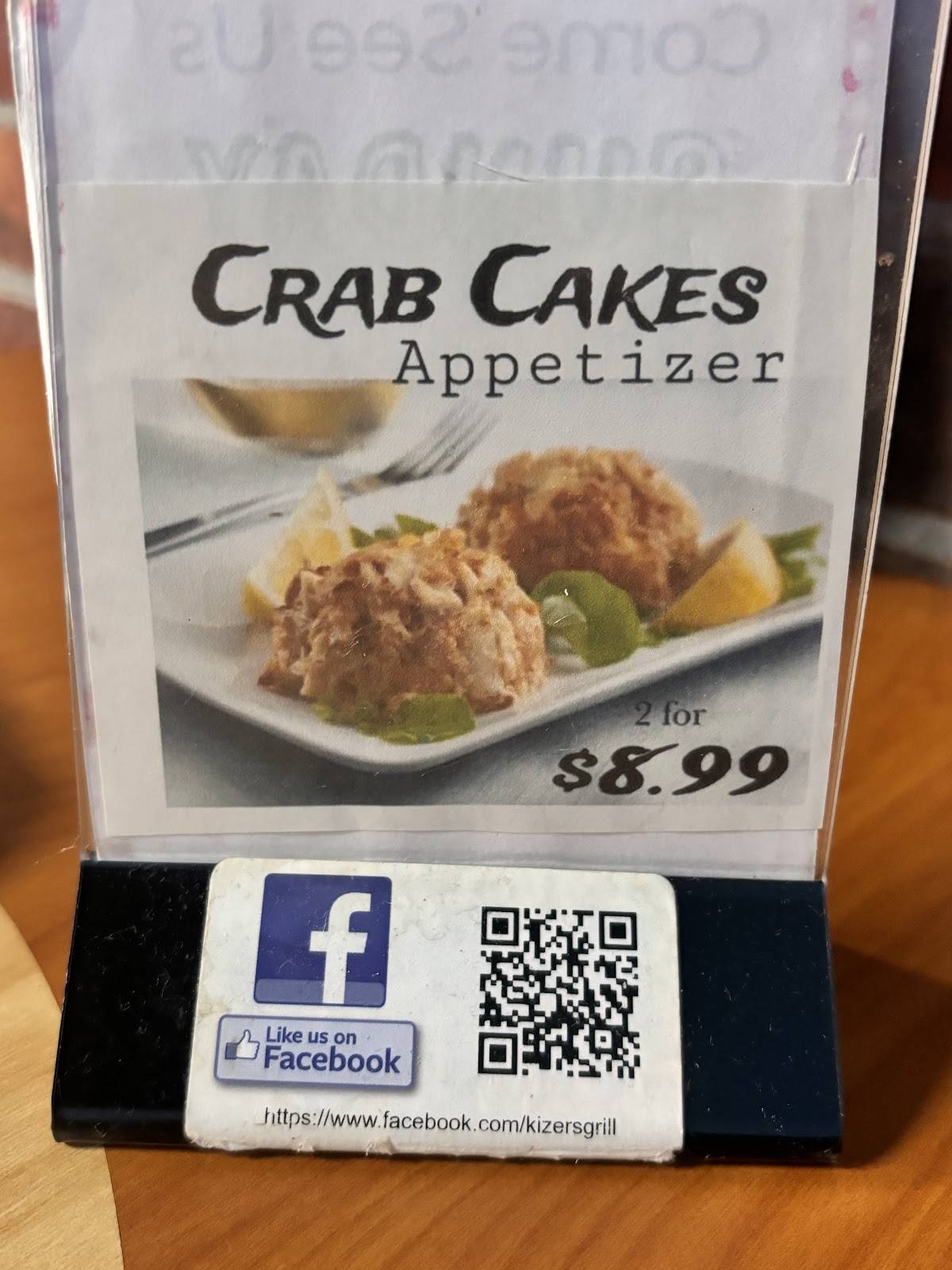 Menu at Kizer's Grill restaurant, Tyler, County Rd 165