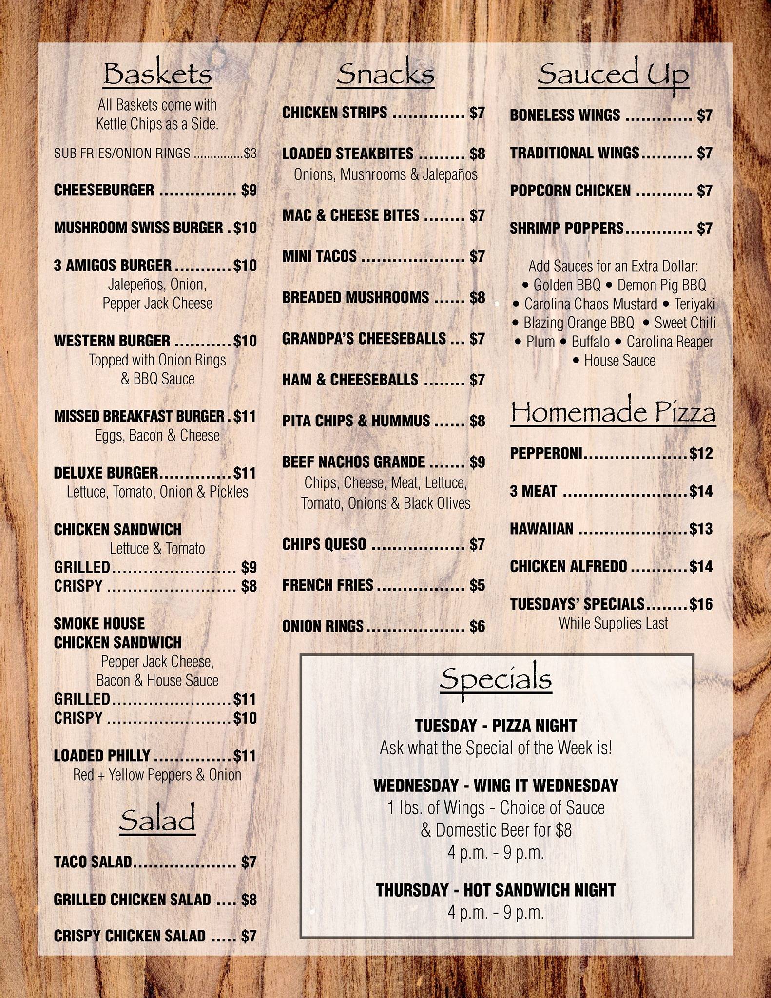 Menu at JD’s Bar & Grill, Devils Lake