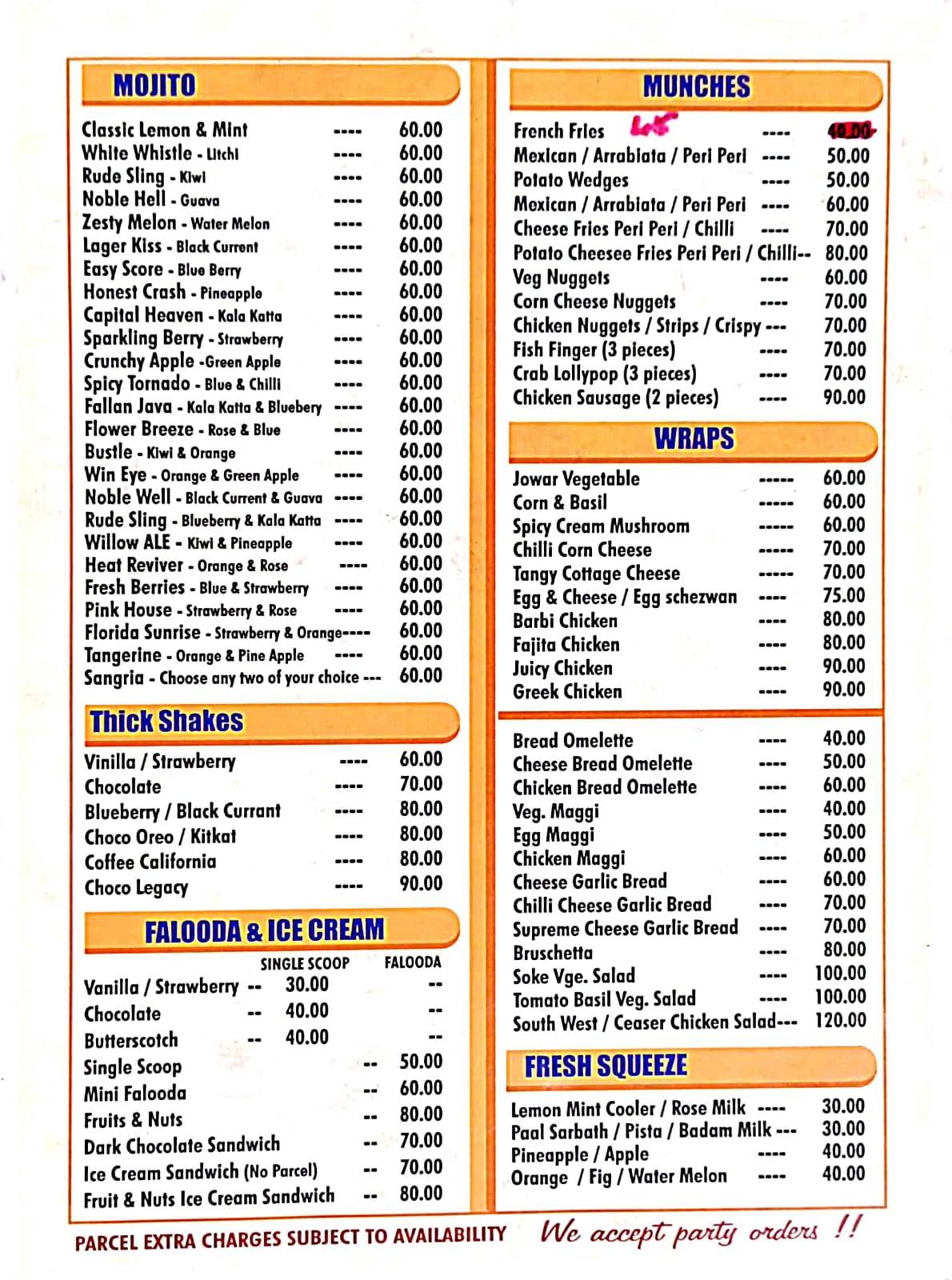 Menu at UNIQUE EATS, Chennai