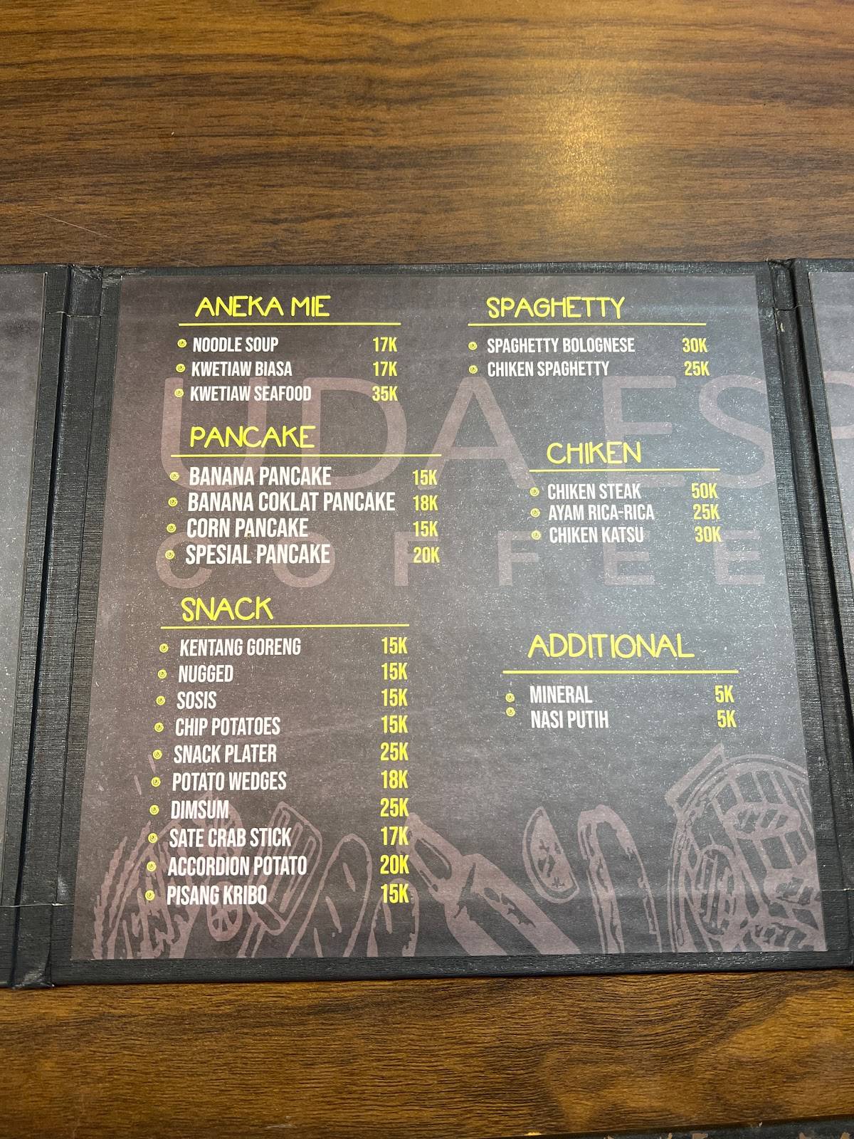 Carta del restaurante Uda Espresso Coffee & Resto, Payakumbuh