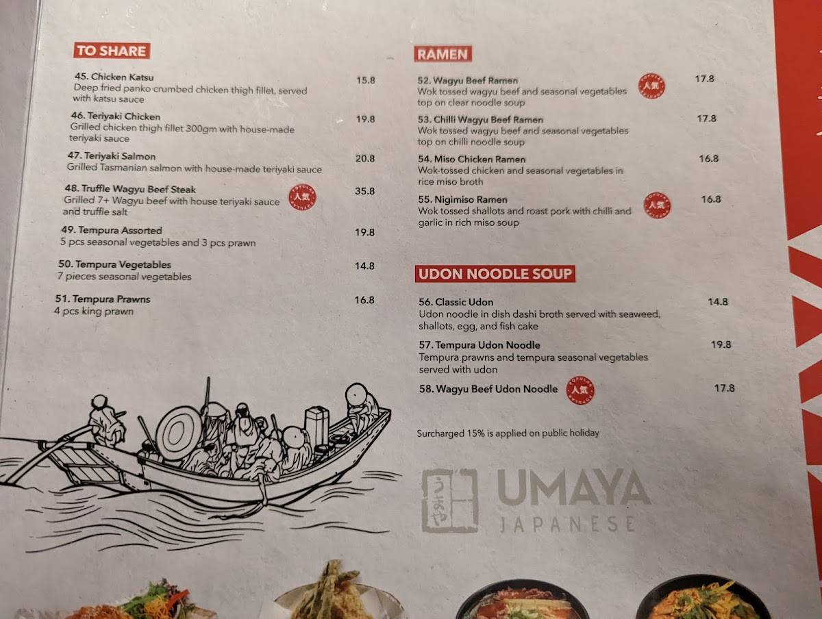Menu at Umaya Japanese Restaurant, Kirrawee