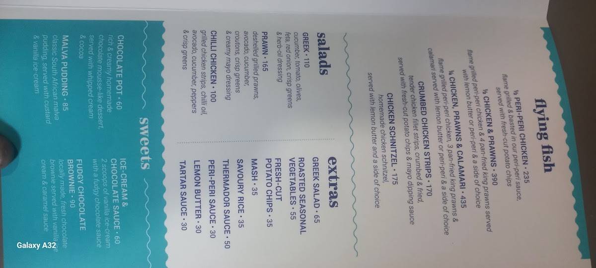 Menu at Big Fish restaurant, Umhlanga