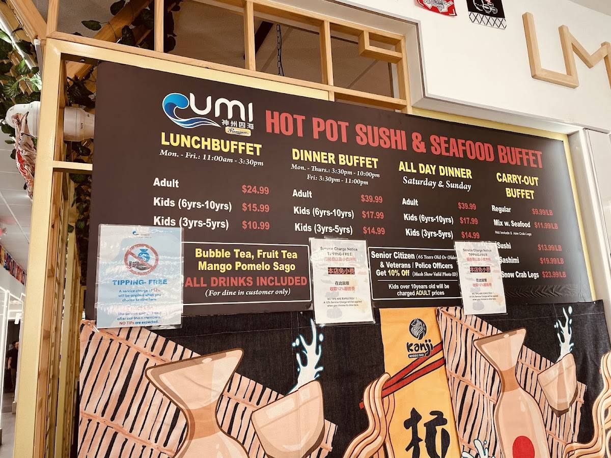 Menu at Umi Hotpot Sushi & Seafood Buffet restaurant, City of Industry