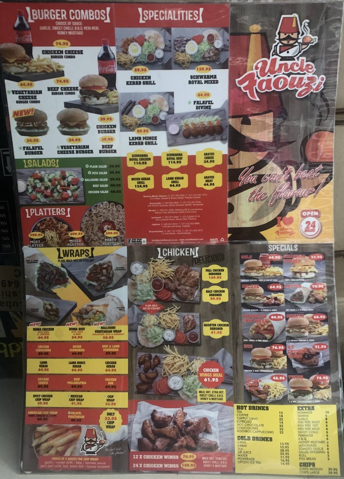 Menu at Uncle Faouzi: Hatfield restaurant, Pretoria, Burnett St