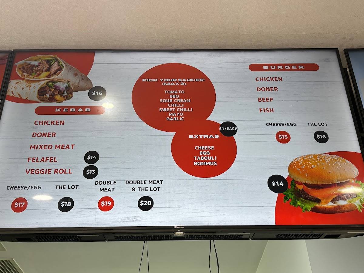 Menu at Uncle Sam's kebab restaurant, South Hedland