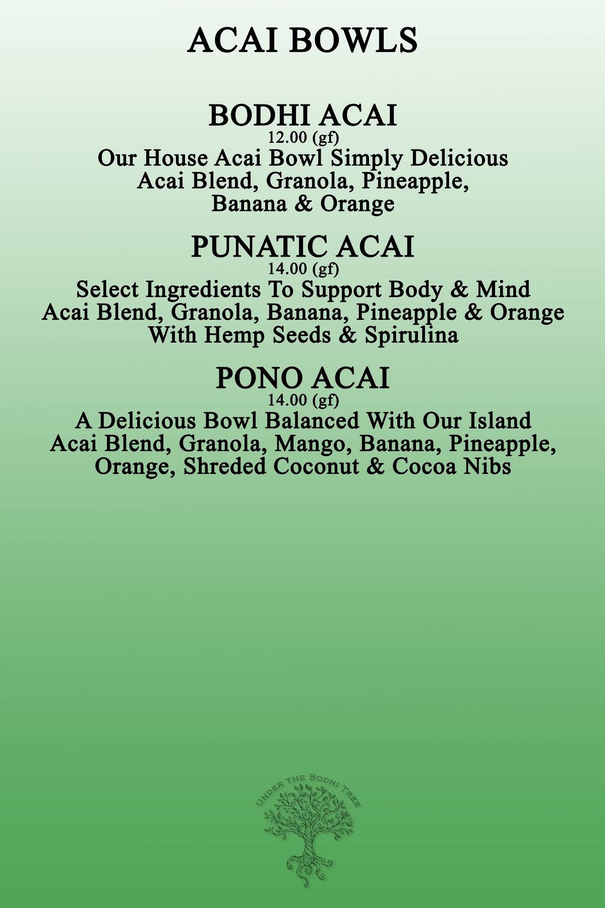 Menu at Under The Bodhi Tree Pahoa pub & bar, Pāhoa