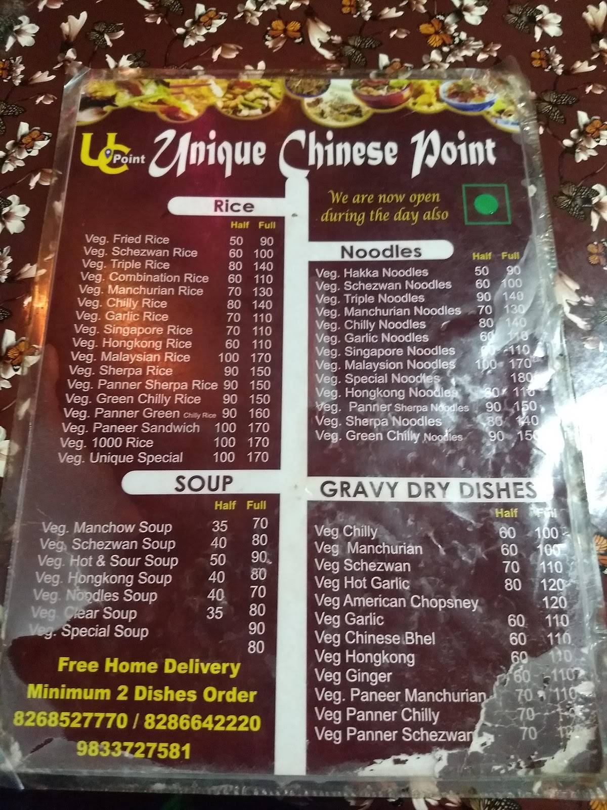 Menu at Unique Chinese Point, Mumbai