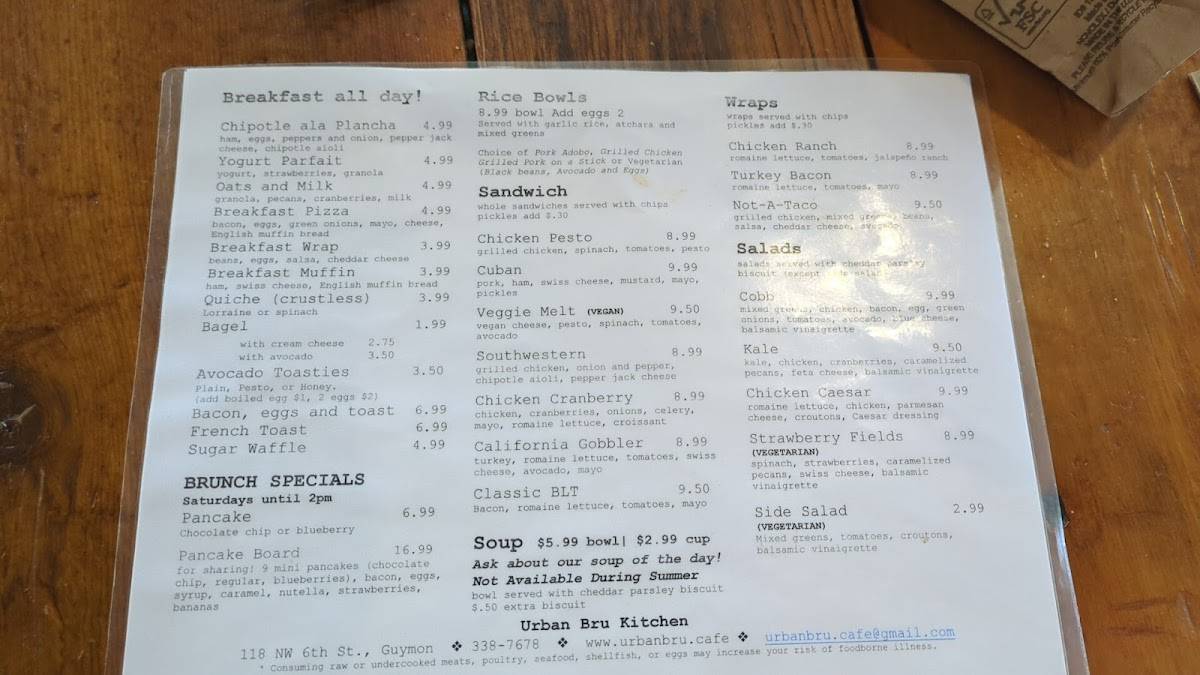 Menu at Urban Bru ️ - Kitchen restaurant, Guymon