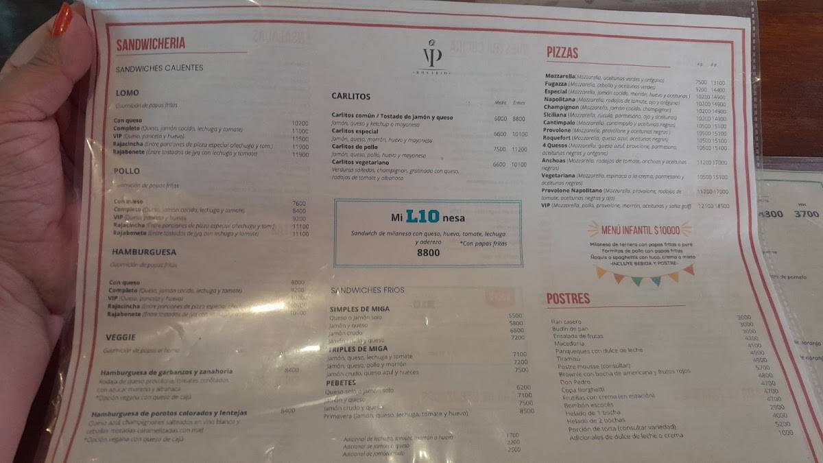 Carta del pub y bar VIP Rosario, Rosario, AYA