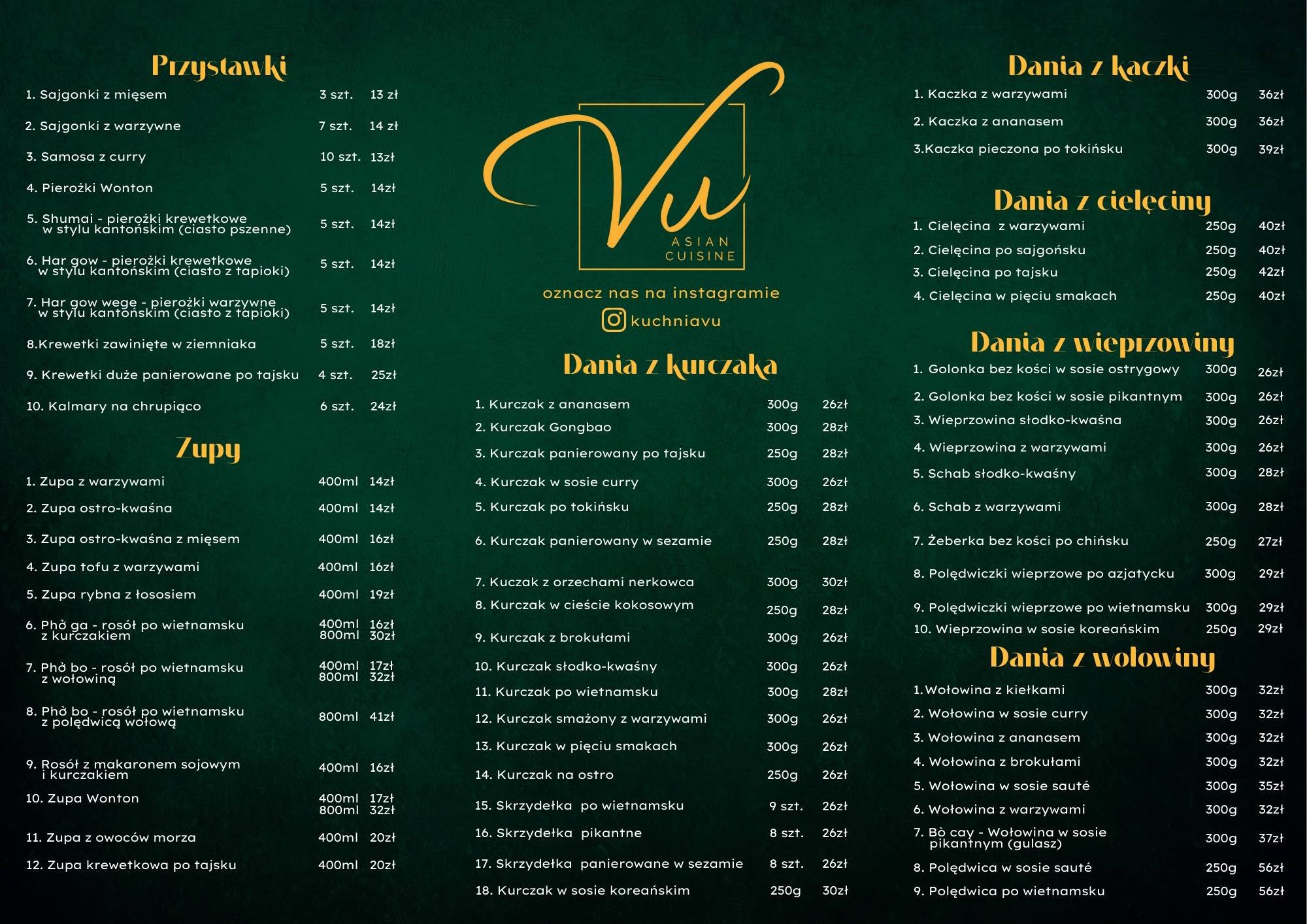 Menu at VU restaurant, Opole