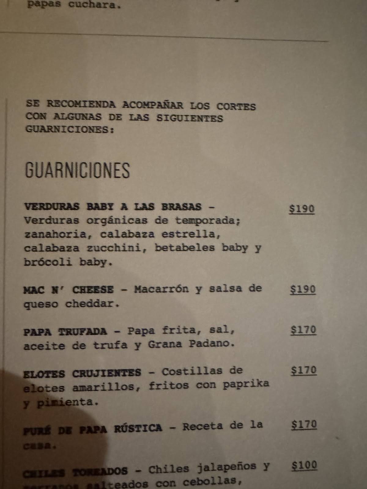 Carta del restaurante Vaca Marina, Oaxaca