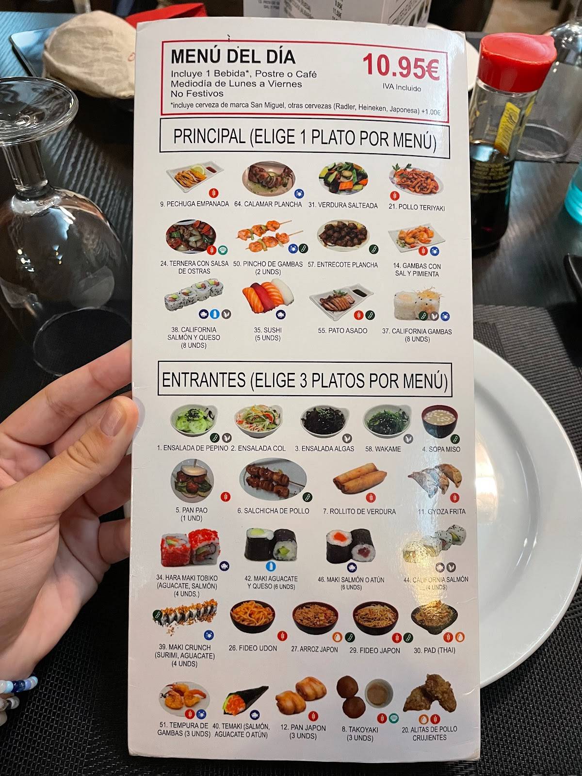 Carta de restaurante japones KOBE, Valencia