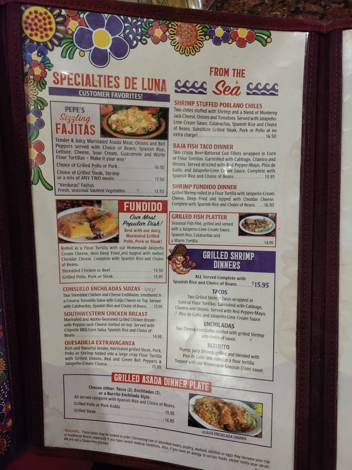 Menu at Valle Luna restaurant, Phoenix, W Bell Rd