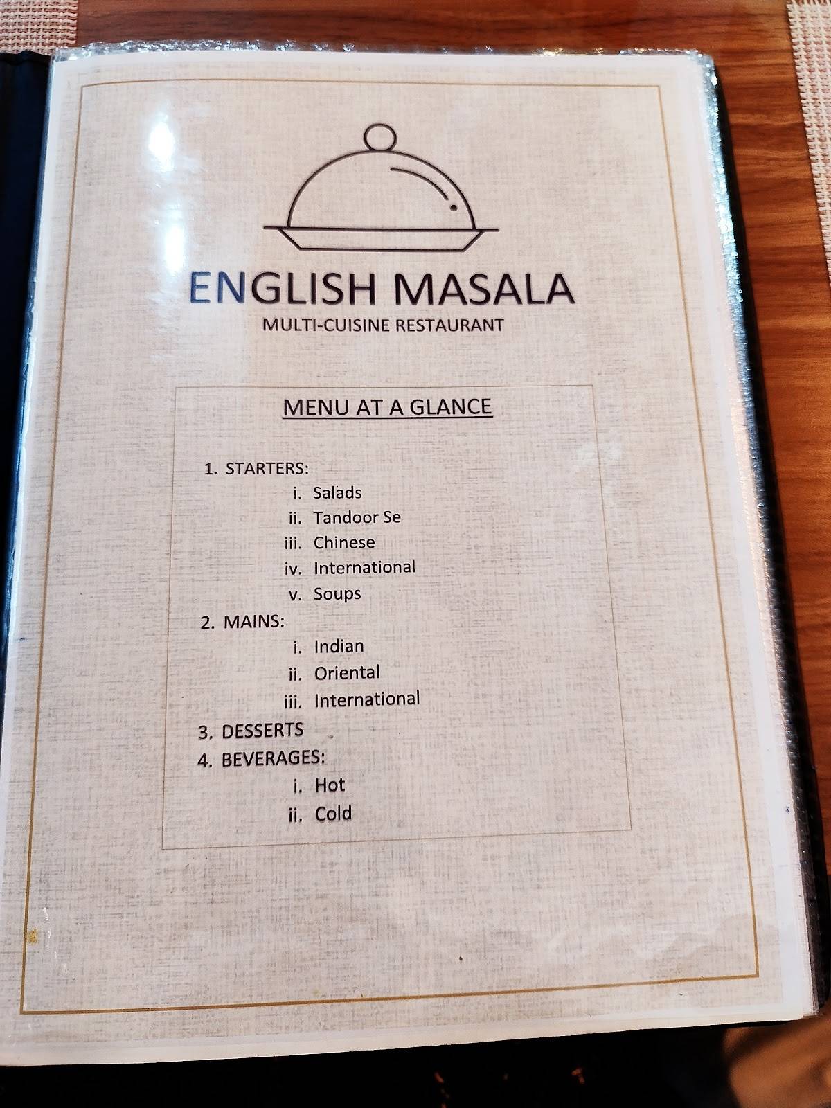 Menu at English Masala, Varanasi