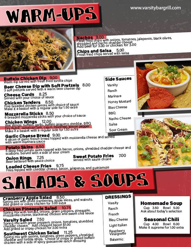 Menu at Varsity Bar & Grill, Sun Prairie
