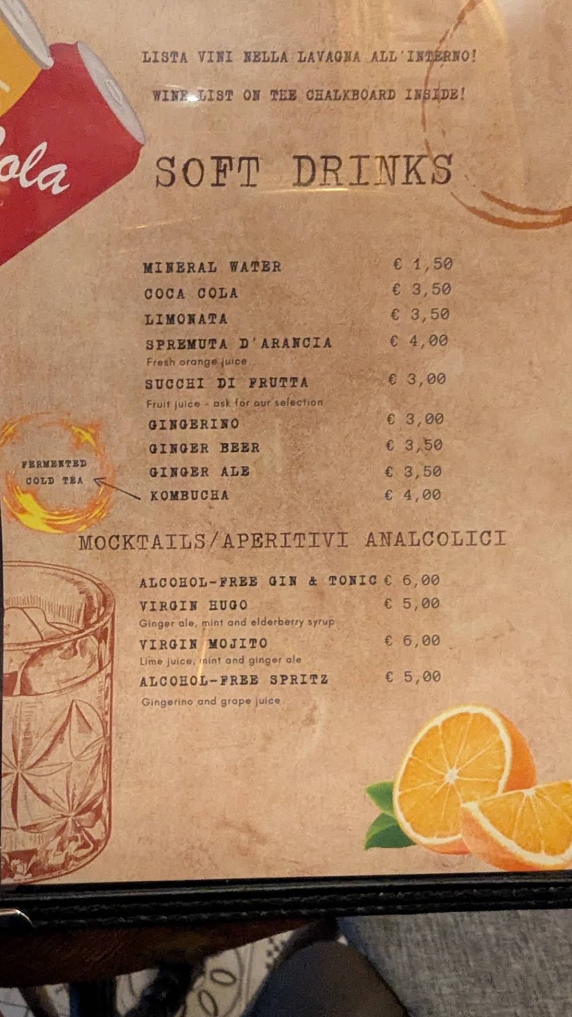 Menu at Adagio pub & bar, Venice
