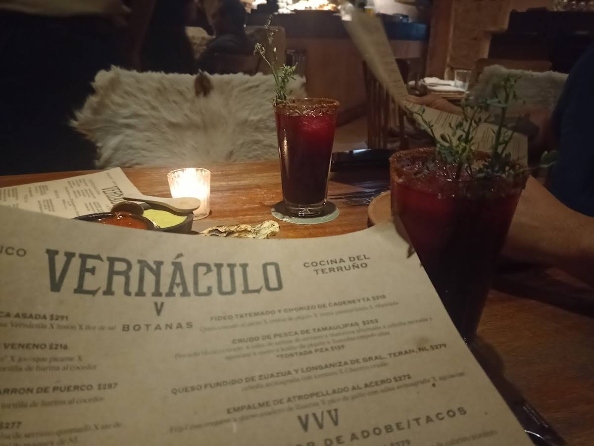 Carta del restaurante Vernáculo, San Pedro Garza García