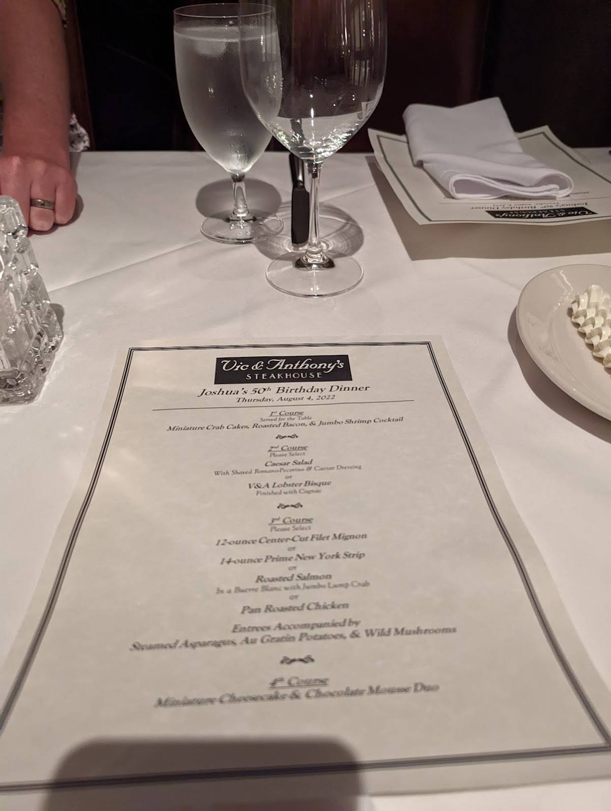 Menu at Vic & Anthony's Steakhouse, Las Vegas