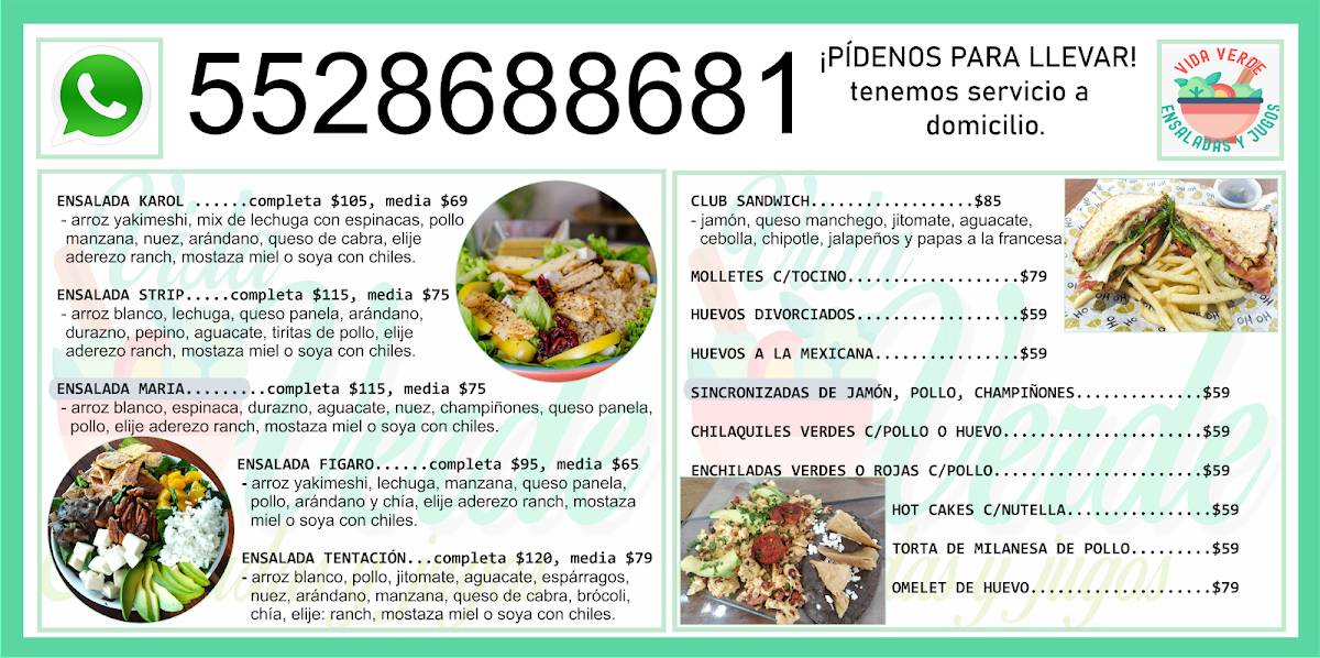 Carta del restaurante Vida Verde Ensaladas y Jugos, Ciudad del México