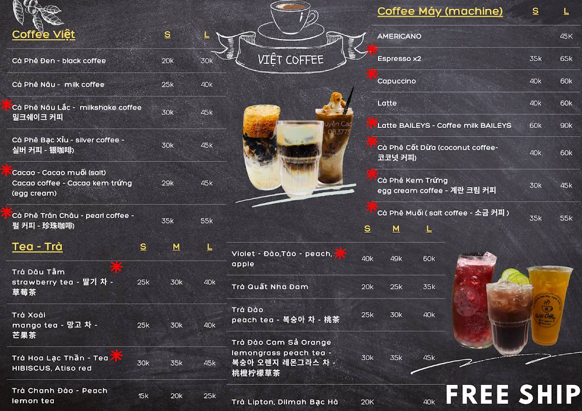 Menu at Việt Coffee - Việt Café cafe, Bac Ninh