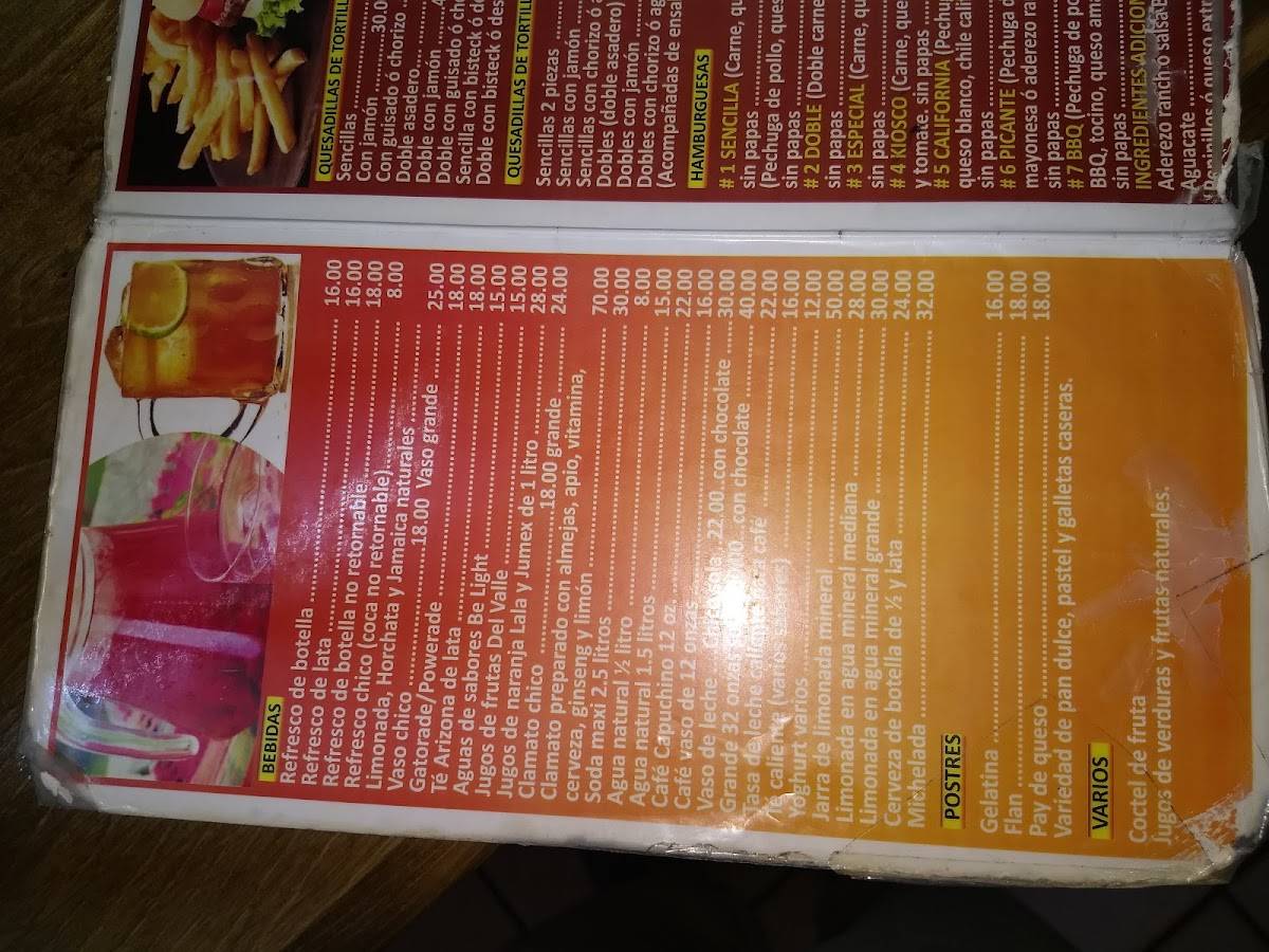 Carta de Restaurant El Kiosco, Villa Ahumada