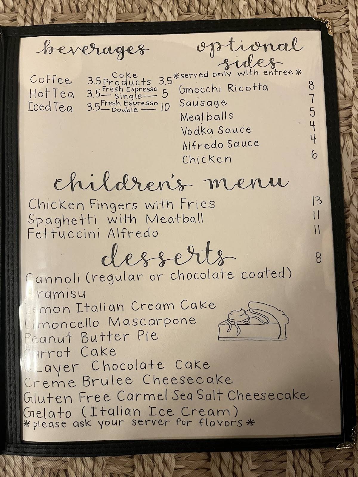Menu at Villa Capri restaurant, Altoona