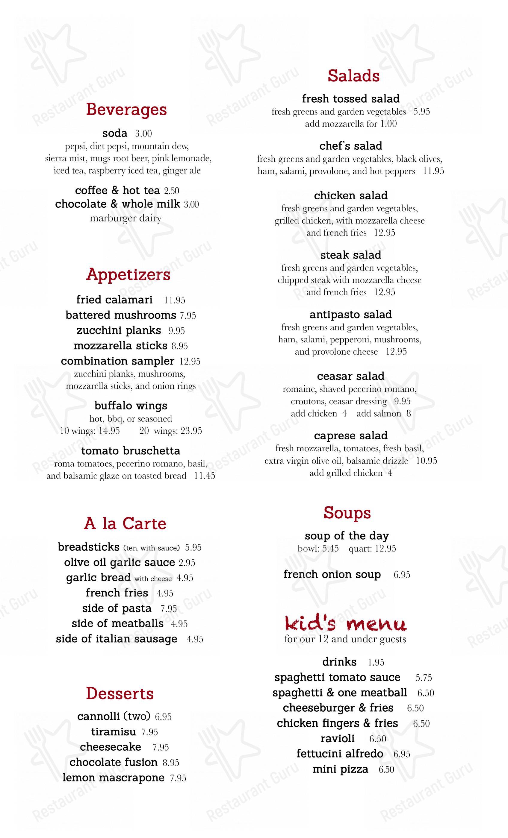 Menu at Villa Grande Restaurant & Pizzeria, Butler