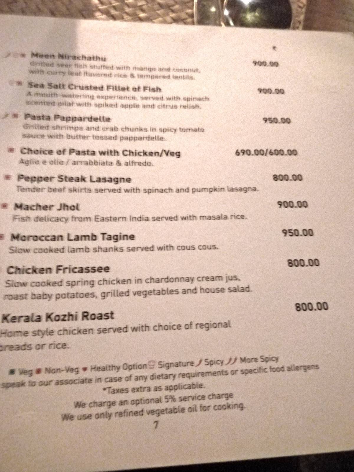Menu at Villa Maya, Thiruvananthapuram