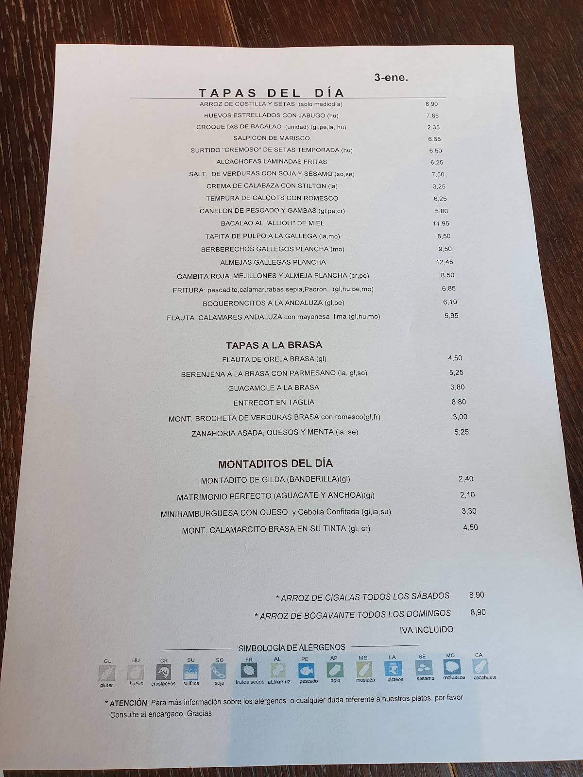 Carta del restaurante Vinitus, Madrid