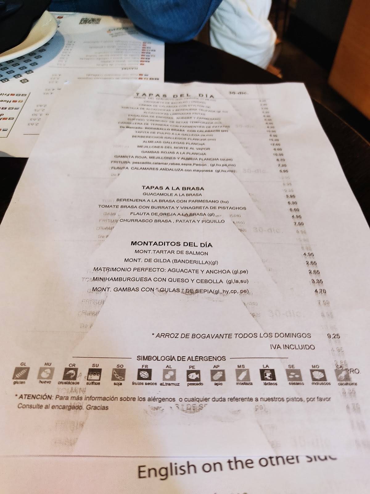 Carta del restaurante Vinitus, Madrid