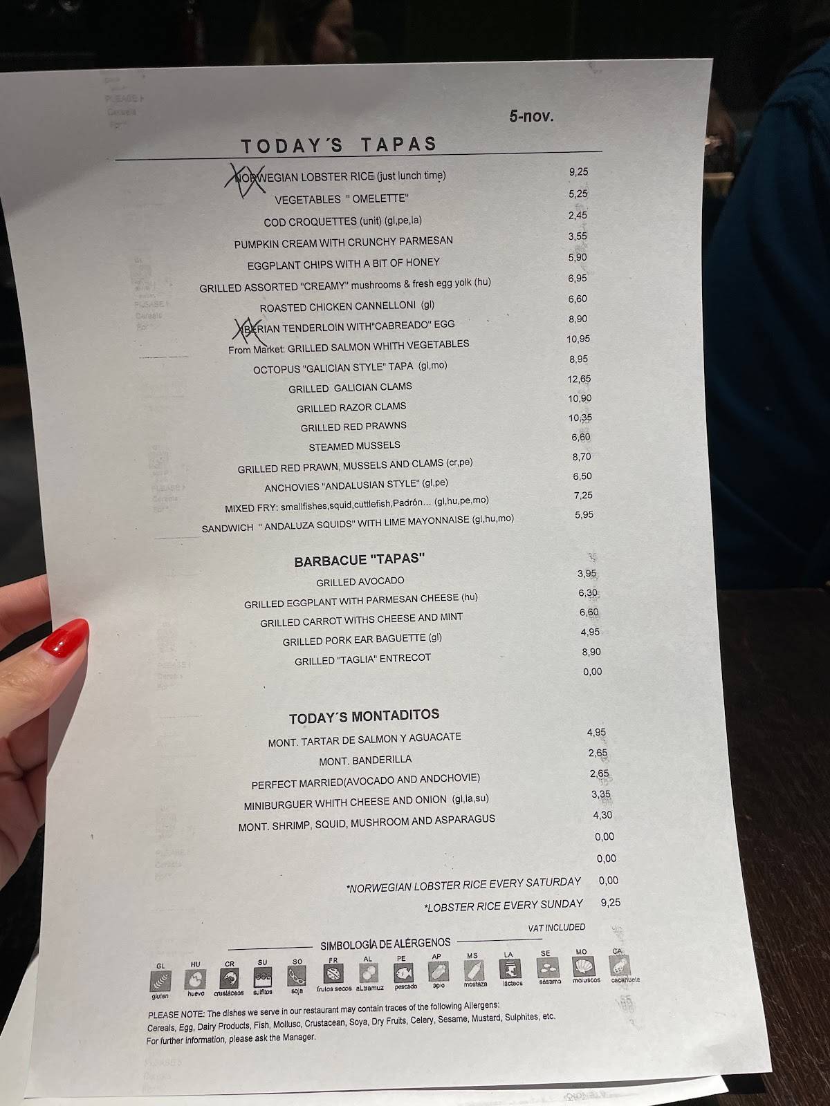 Carta del restaurante Vinitus, Madrid