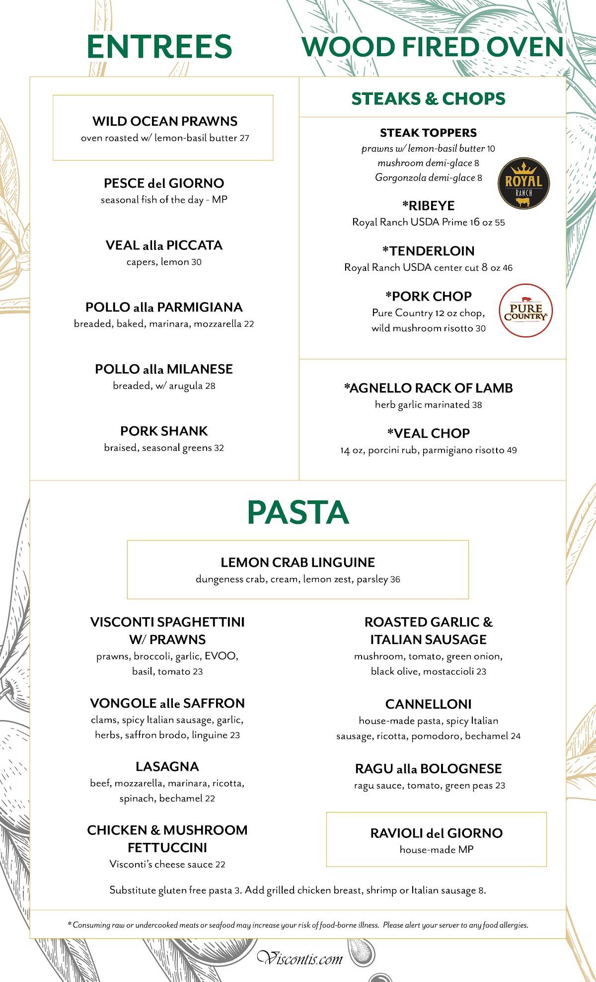 Menu at Visconti's Italian Restaurant, Leavenworth