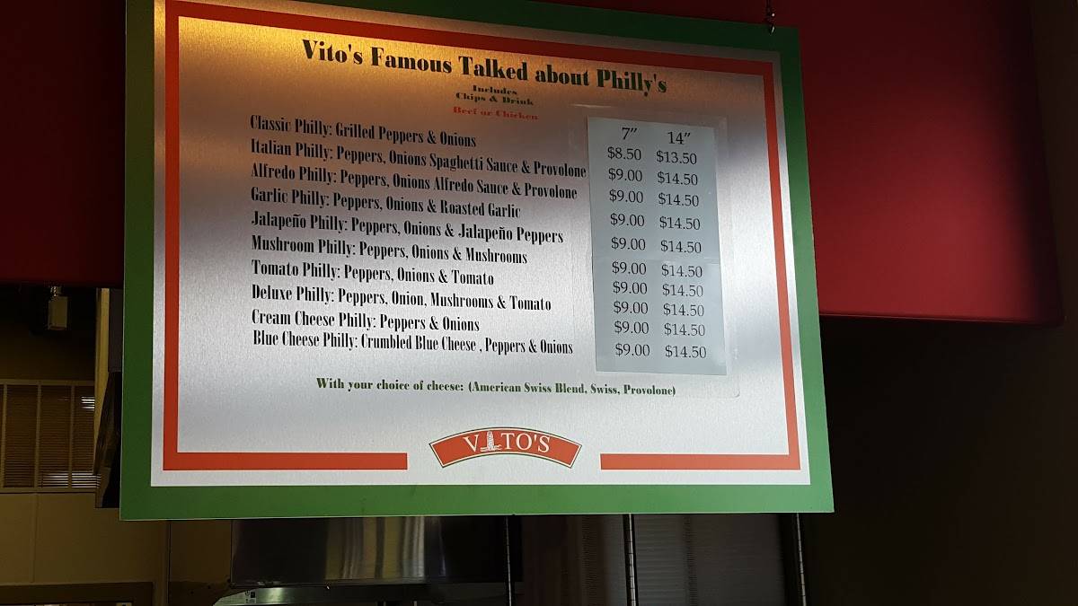 Menu at Vito's restaurant, Bountiful