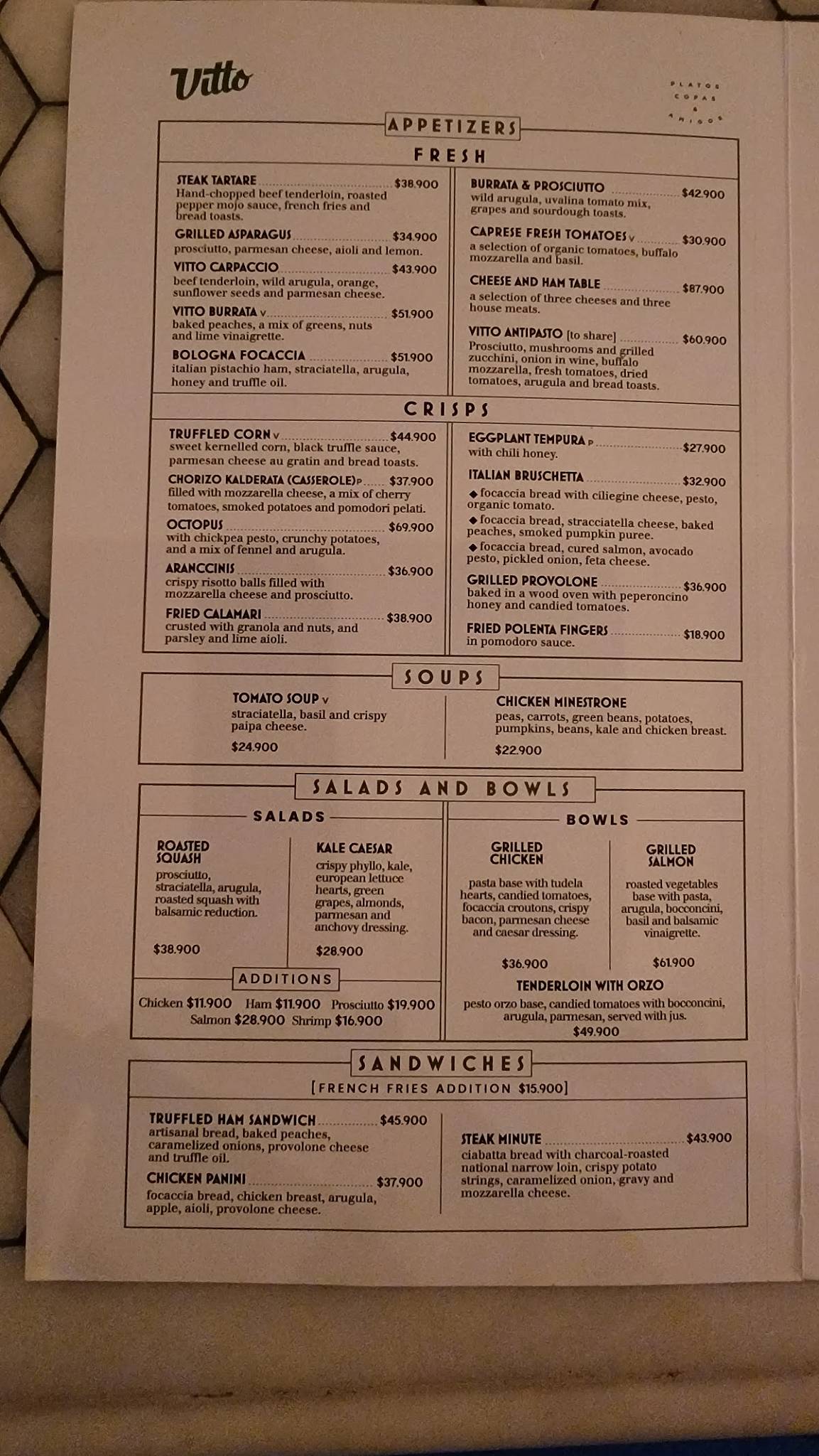 Carta de Vitto Restaurante, Bogotá, Cl. 69 #4-97