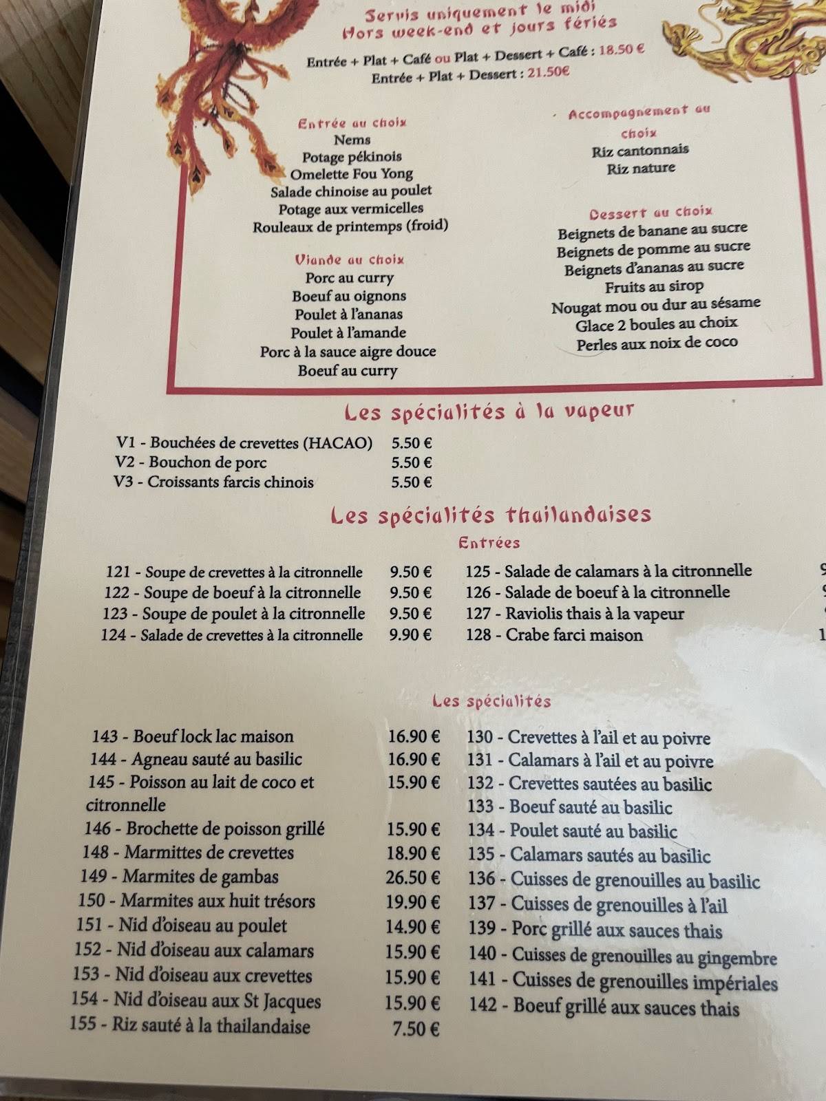 Menu au Le Palanquin restaurant, Voiron