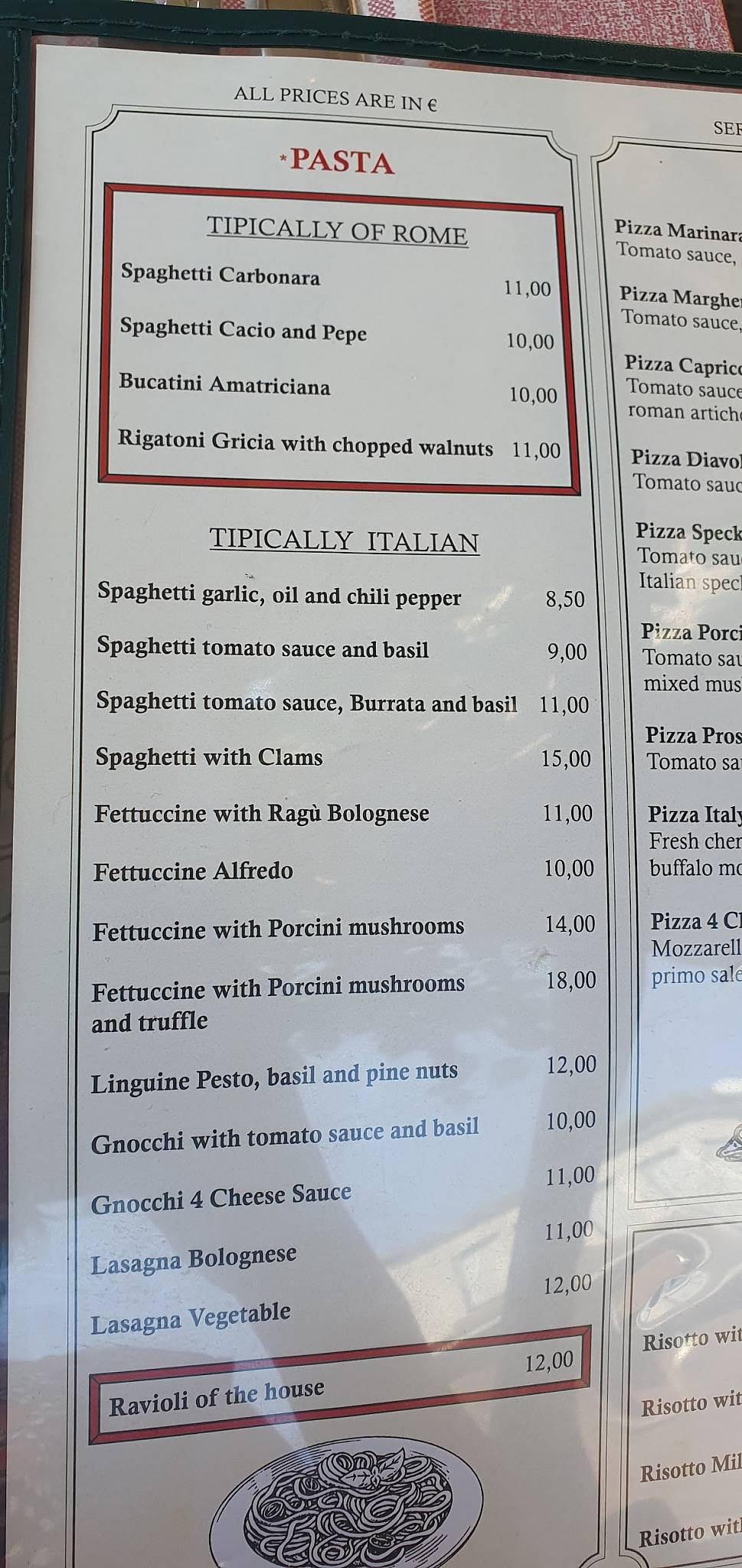 Menu at Volpe Pasini bistro italiano restaurant, Rome