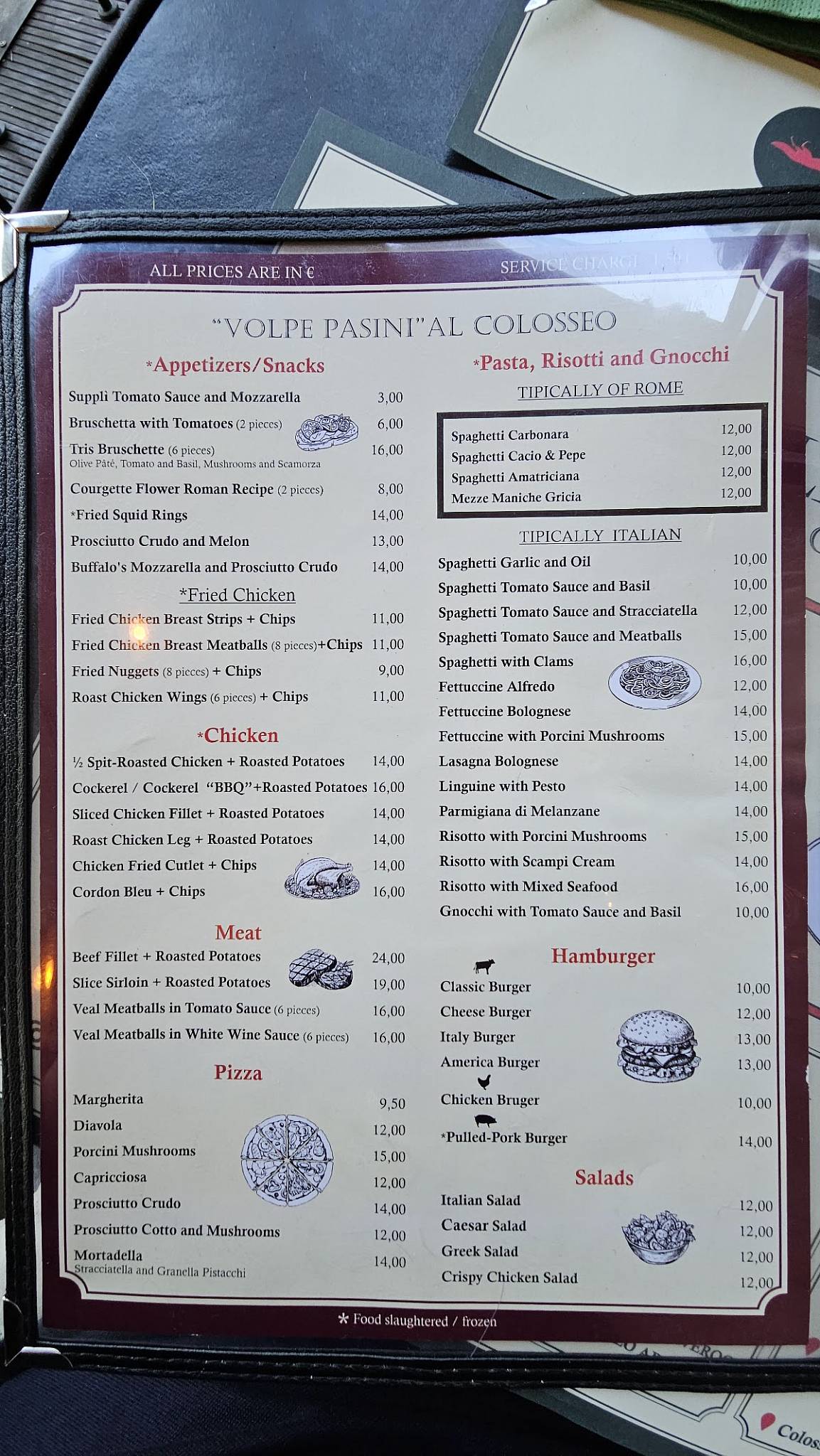 Menu da VOLPE PASINI "AL COLOSSEO" ristorante, Roma