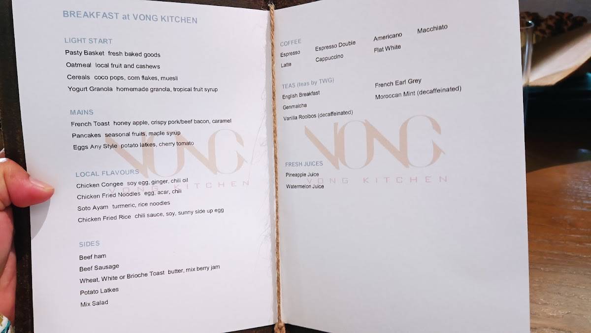 Menu at Vong Kitchen restaurant, Jakarta