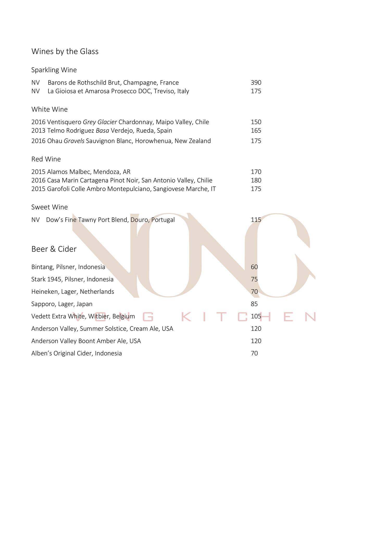 Menu at Vong Kitchen restaurant, Jakarta