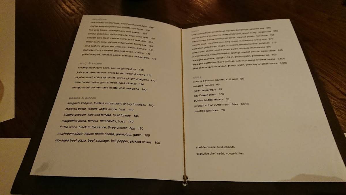 Menu at Vong Kitchen restaurant, Jakarta