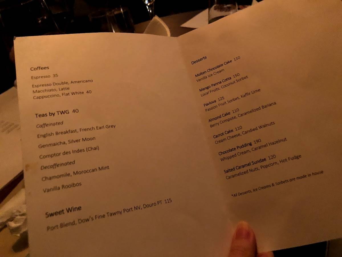 Menu at Vong Kitchen restaurant, Jakarta
