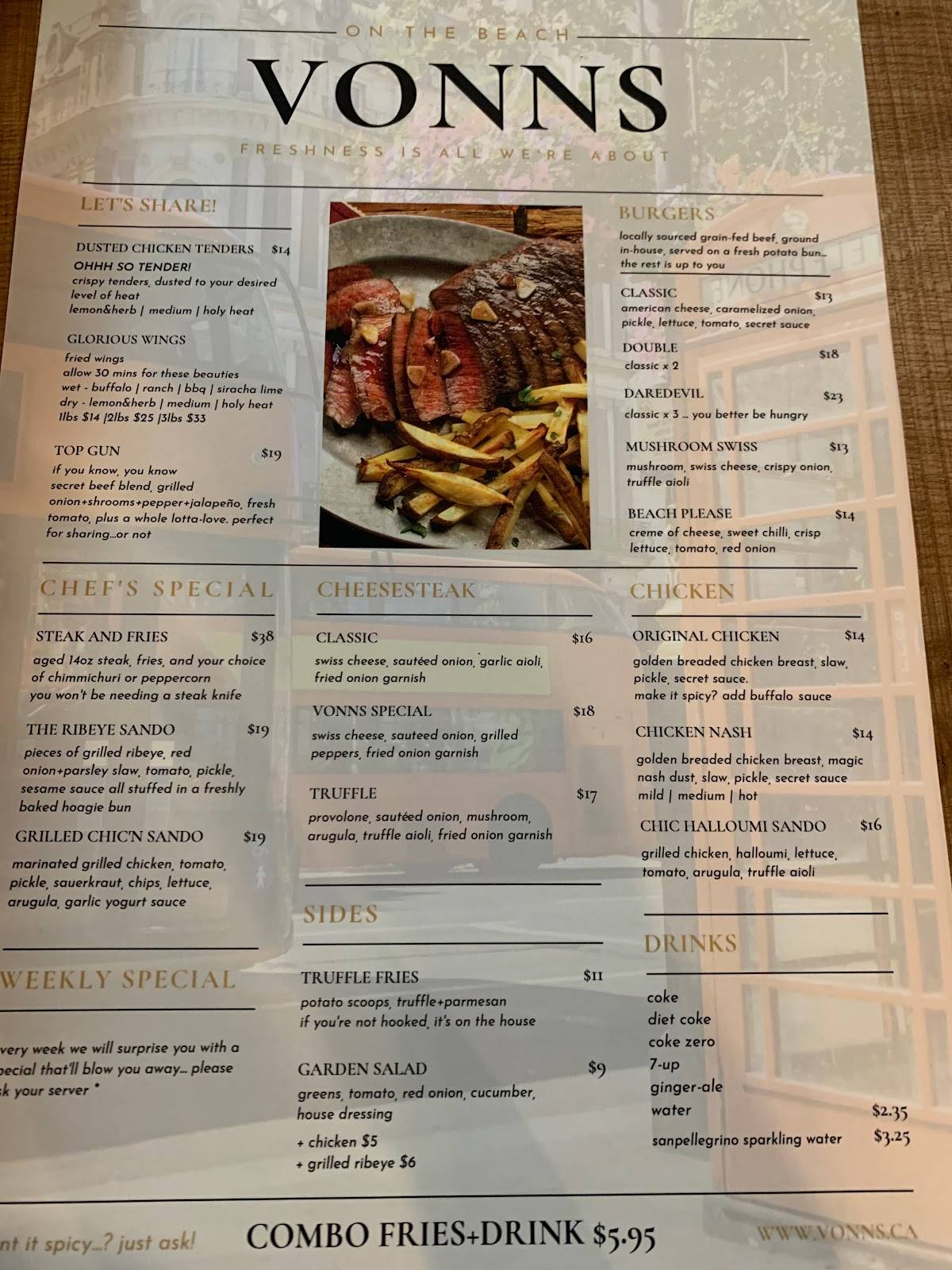 Menu at Vonns Vancouver Smash Burgers and Cheesesteak Smash Burgers ...