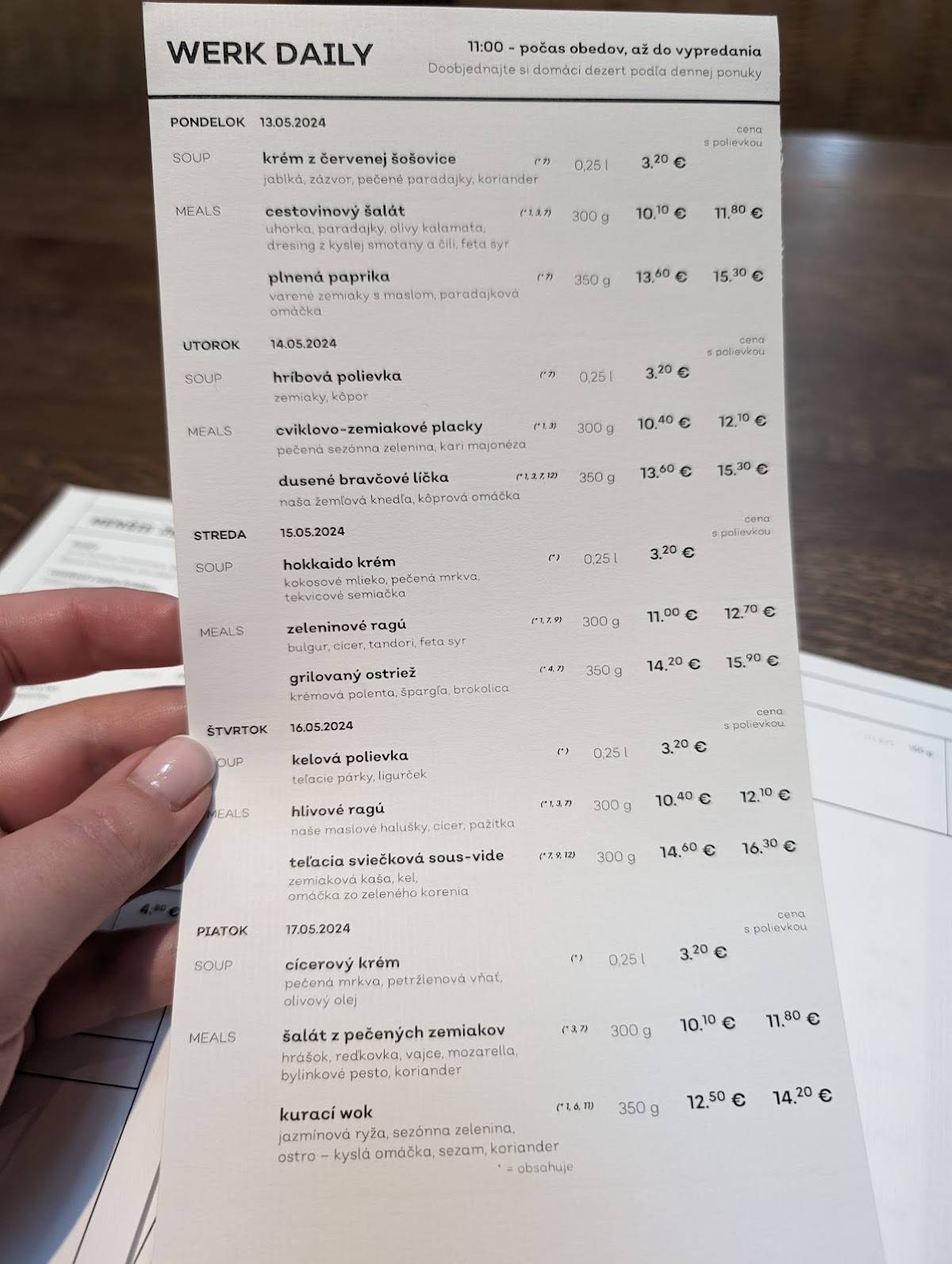 Menu at WERK - Jurkovičova tepláreň restaurant, Bratislava