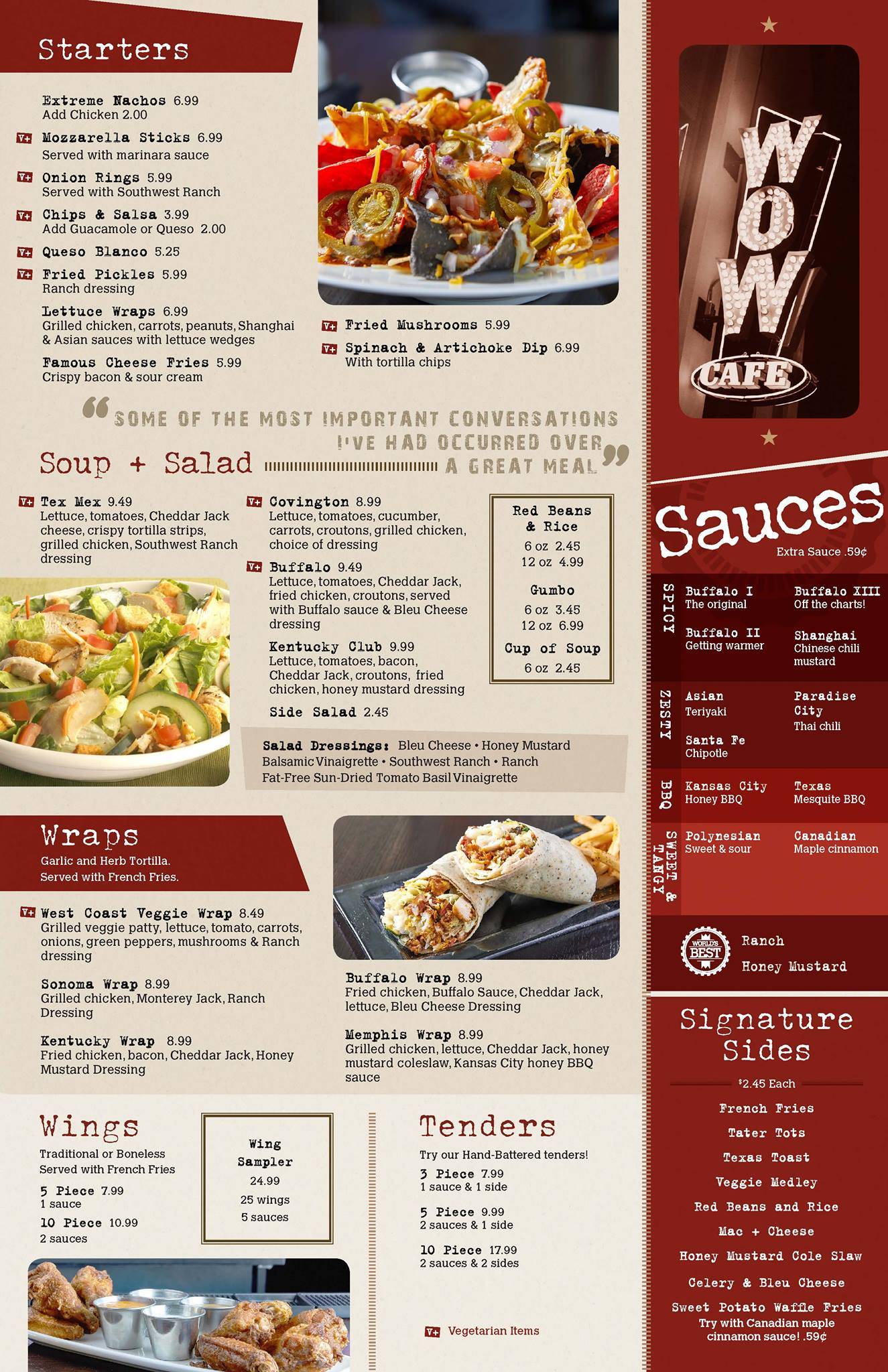 Menu at WOW Café restaurant, Adrian, Arrington Ice Arena