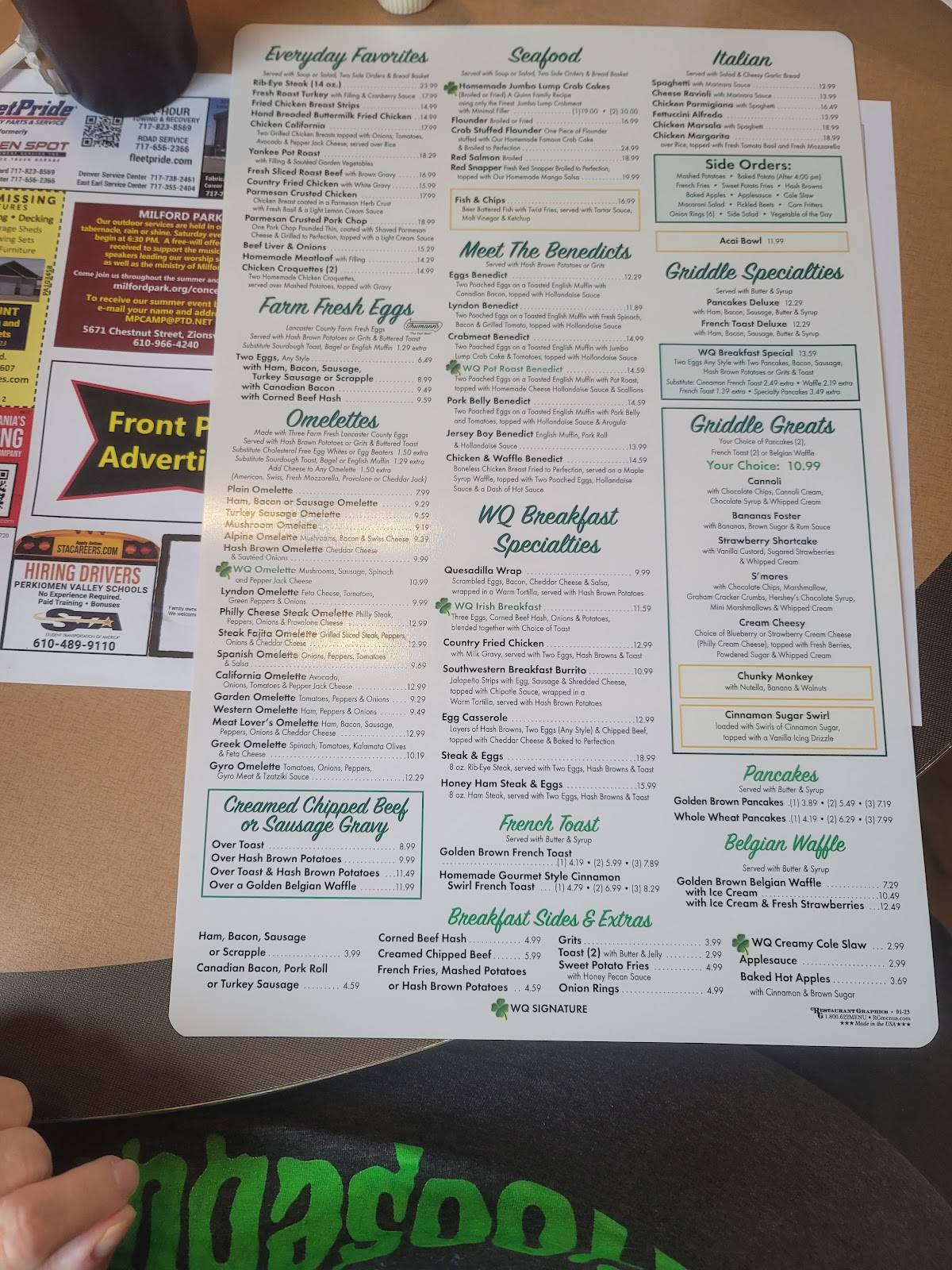 Menu at WQ Diner restaurant, Pottstown