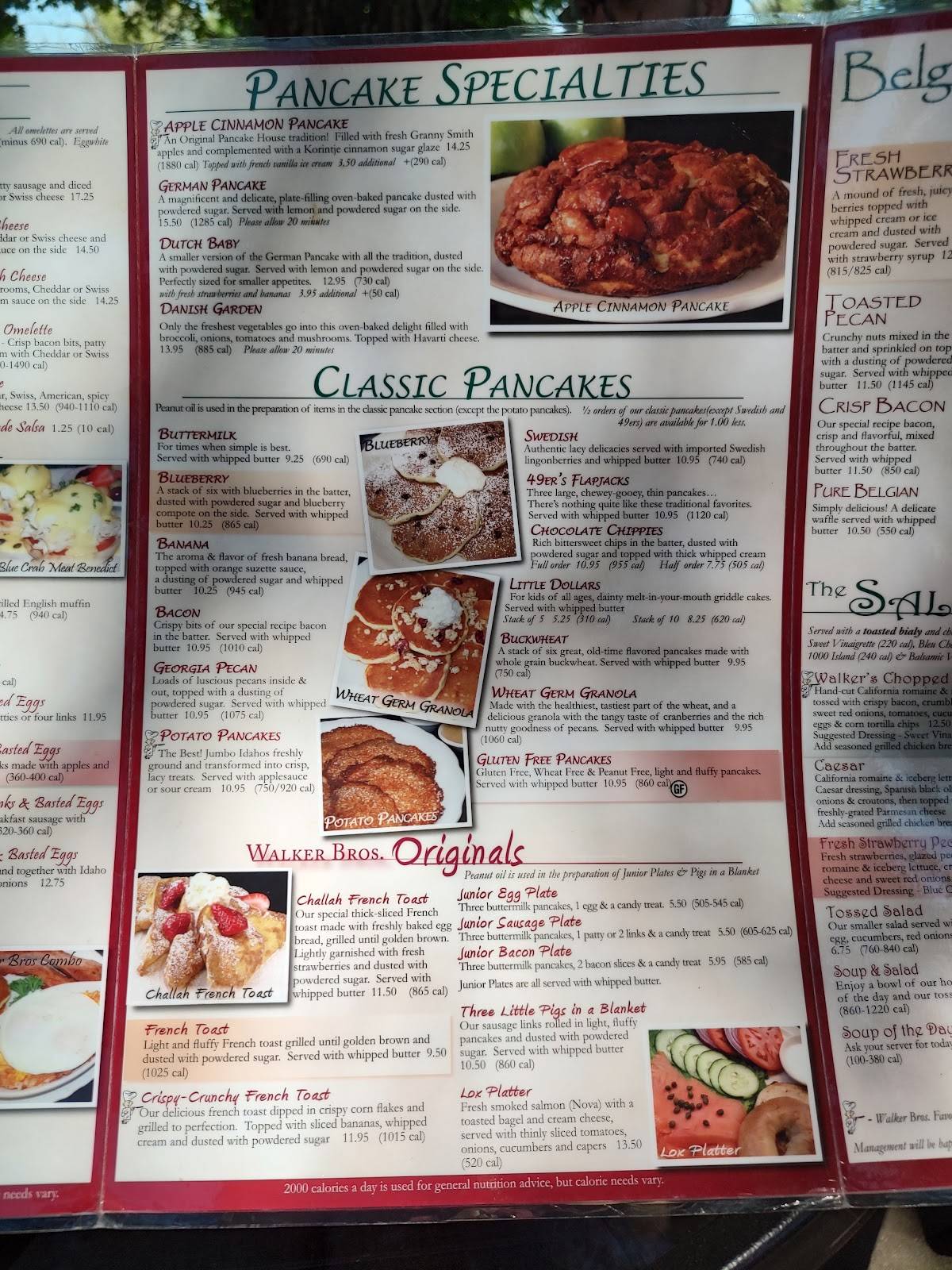 Menu at Walker Bros. Original Pancake House restaurant, Lincolnshire