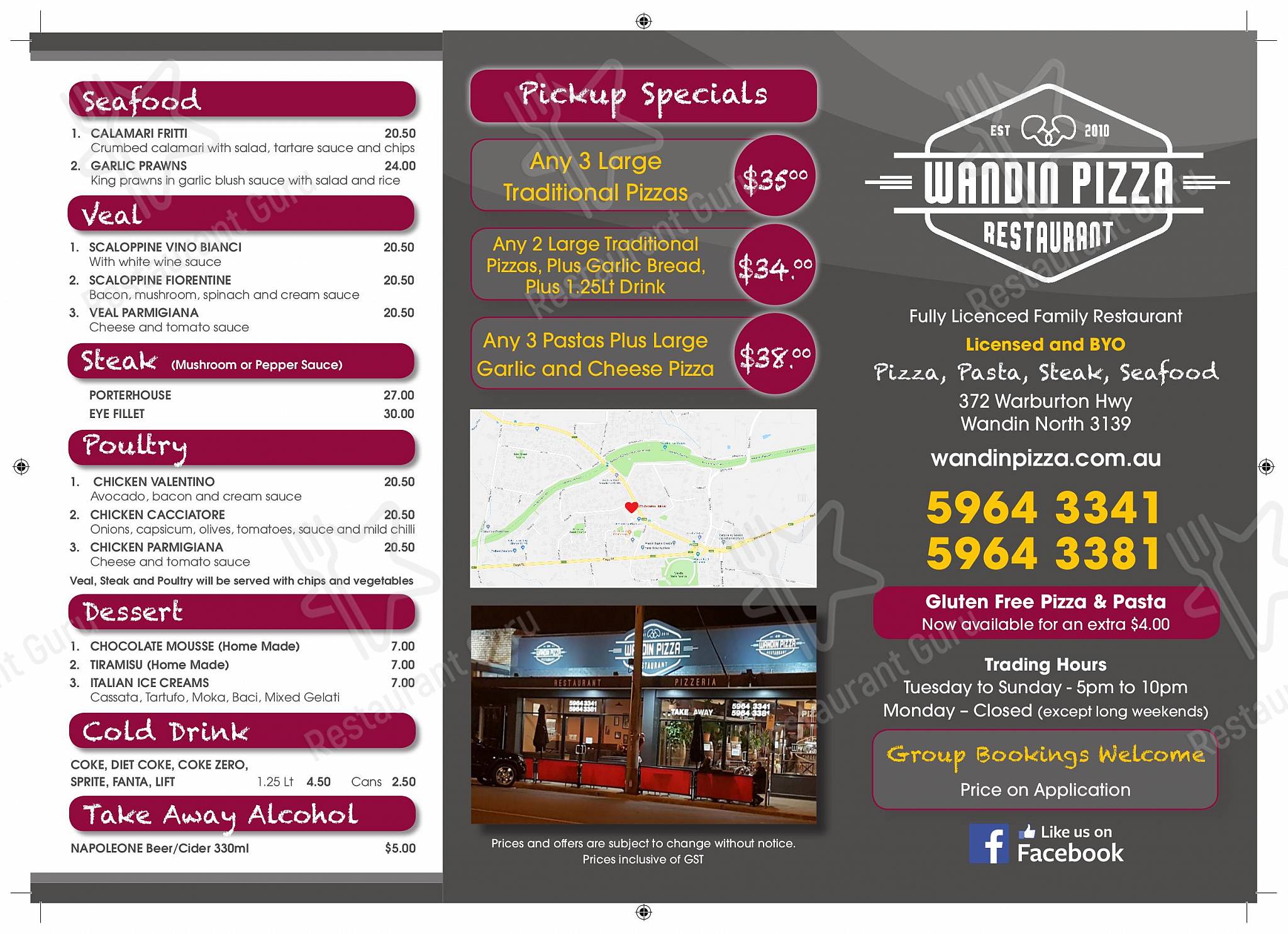 Menu At Wandin Pizza Bar Wandin North